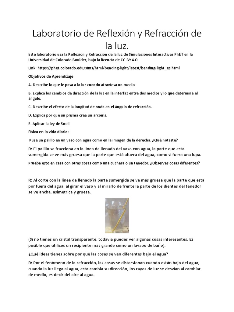 Reflexión y Refracción de la Luz en Agua | PDF | Ligero | Refracción