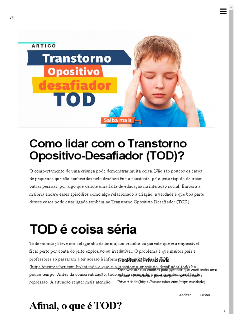 Como Lidar Com o Transtorno Opositivo-Desafiador (TOD) - NeuroSaber | PDF | Distúrbio mental ...