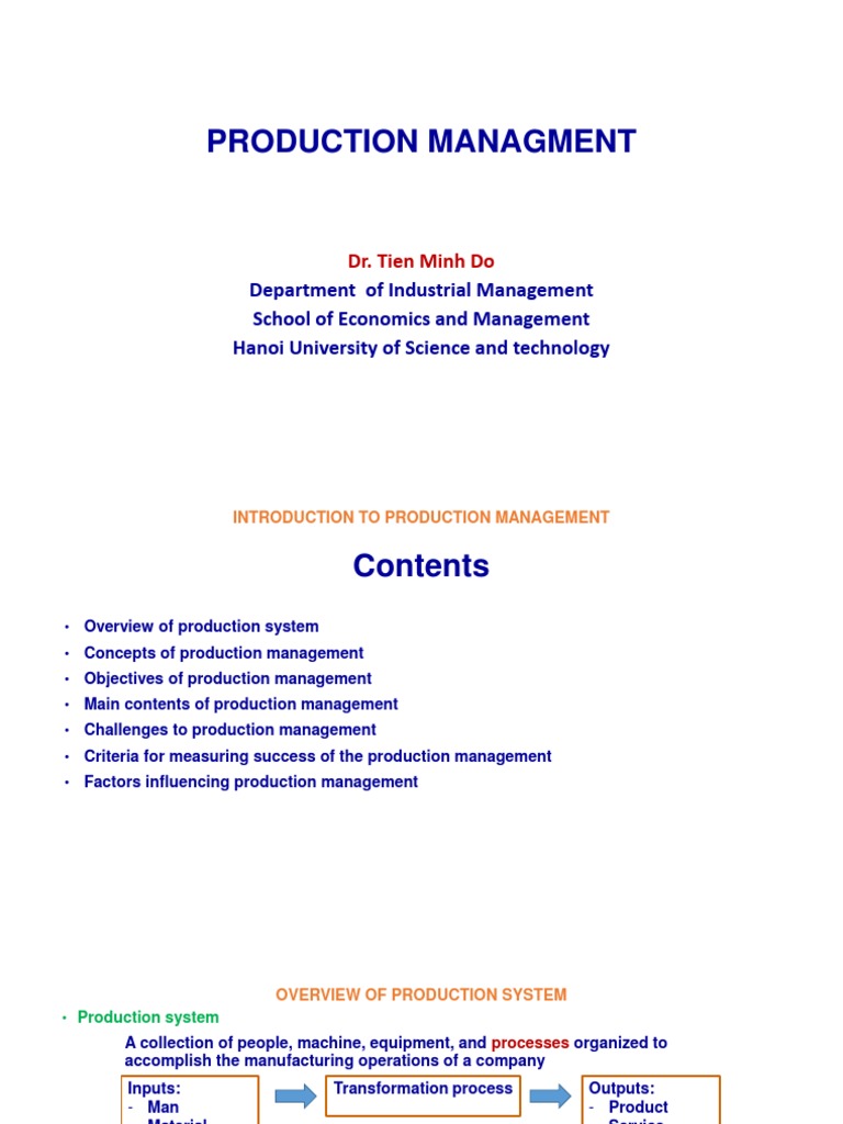 Lecture 1 - Introduction To Production Management | PDF | Supply Chain ...