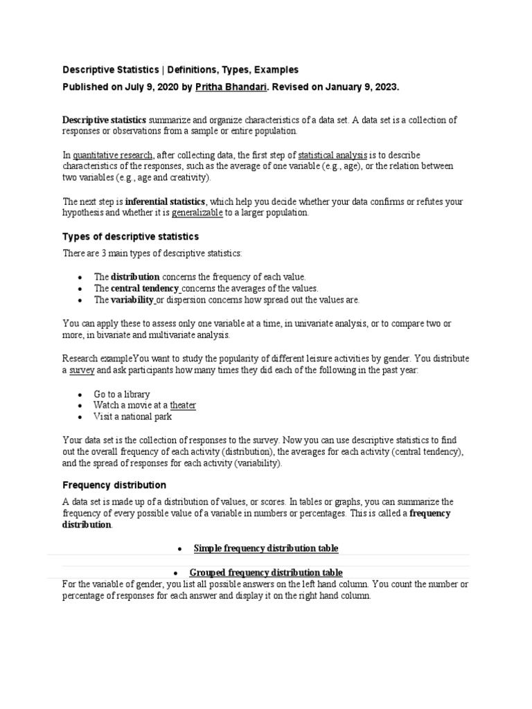 Descriptive Statistics | PDF | Descriptive Statistics | Variance