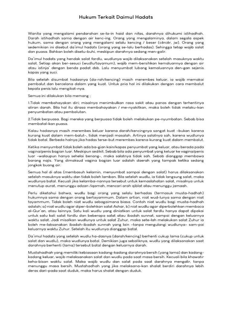 Hukum Terkait Daimul Hadats | PDF