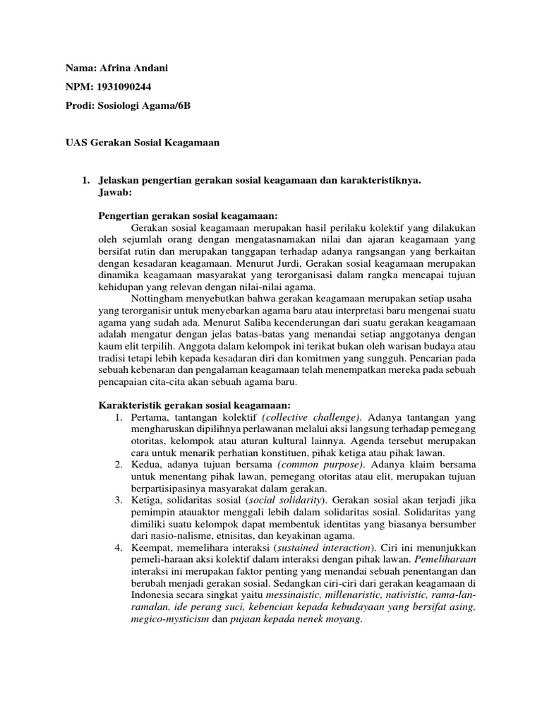 Afrina Andani SA6B UAS Gersos Keagamaan | PDF