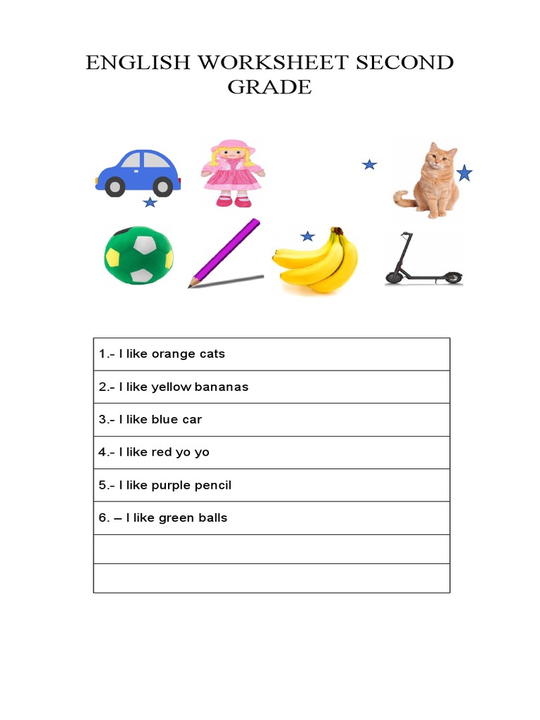 English Worksheet Second Grade | PDF