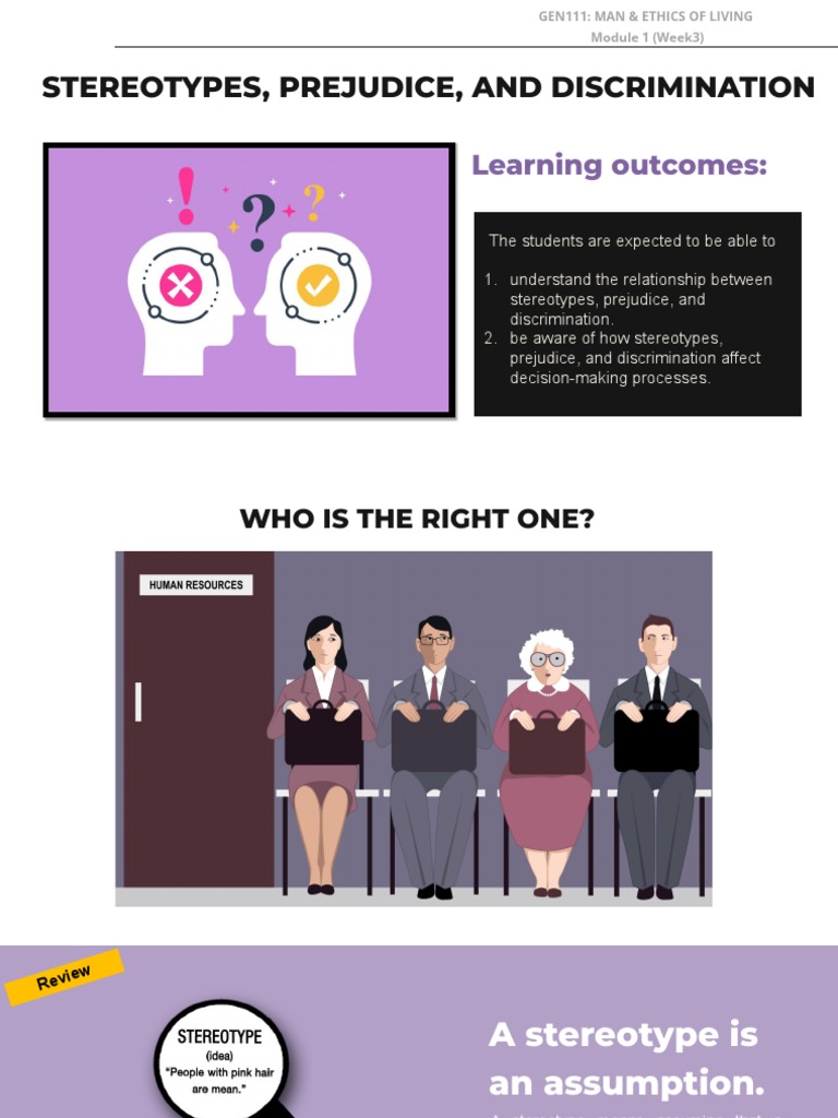GEN111 - M1 - WK3 - Stereotypes-Prejudice-Discrimination | PDF | Prejudices | Stereotypes