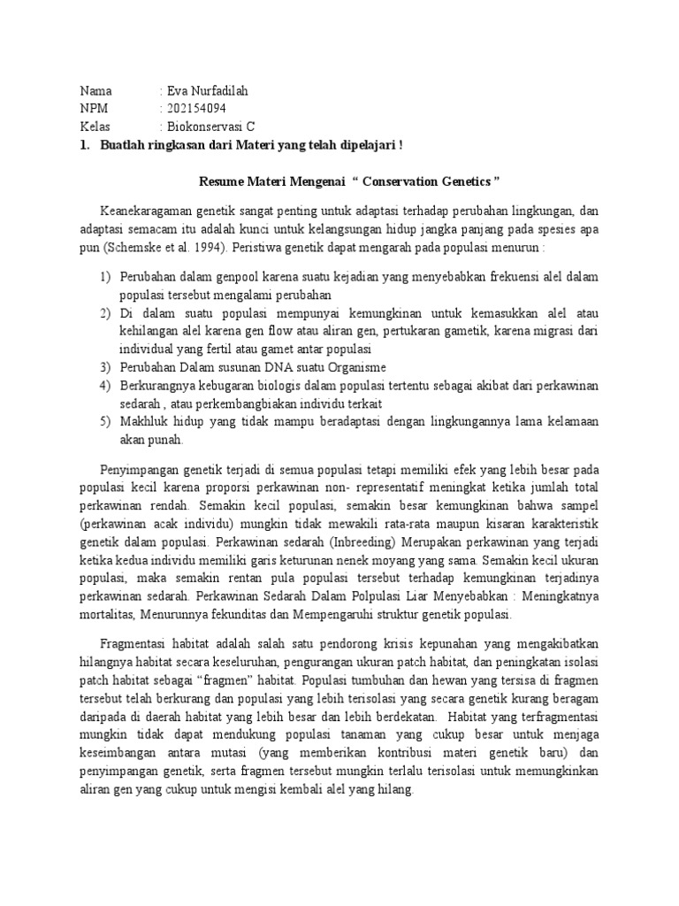 Tugas Resume Materi 1 - Eva Nurfadilah - Biokonservasi C | PDF | Sains & Matematika