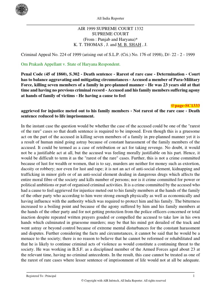Air 1999 Supreme Court 1332 | PDF | Sentence (Law) | Mitigating Factor