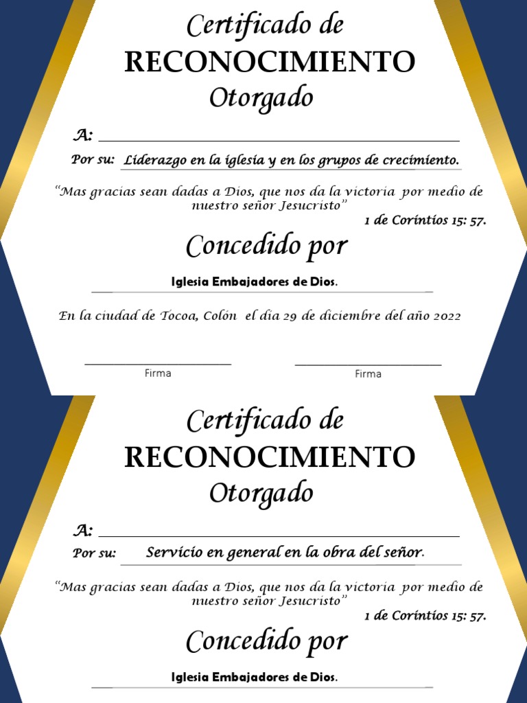 Certificado Religioso De Reconocimiento Plantillas De Certificados De