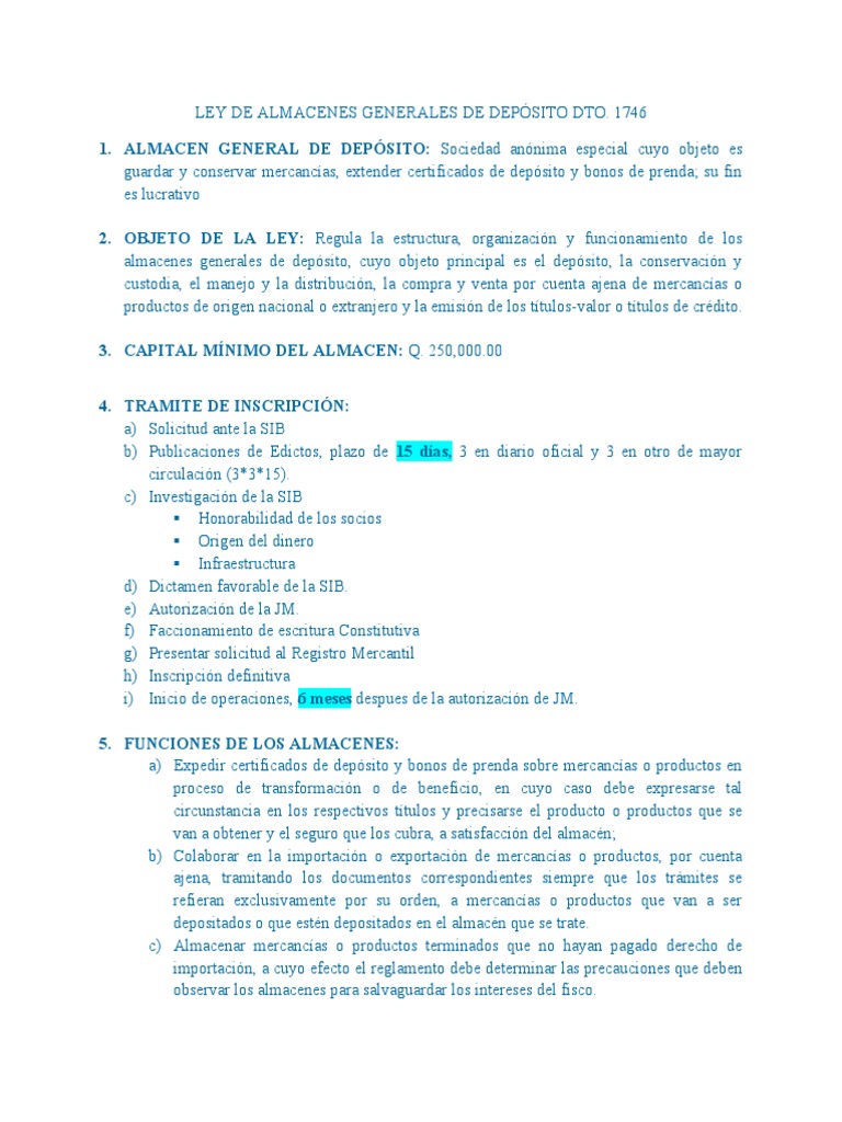 Ley de Almacenes Generales de Deposito | PDF