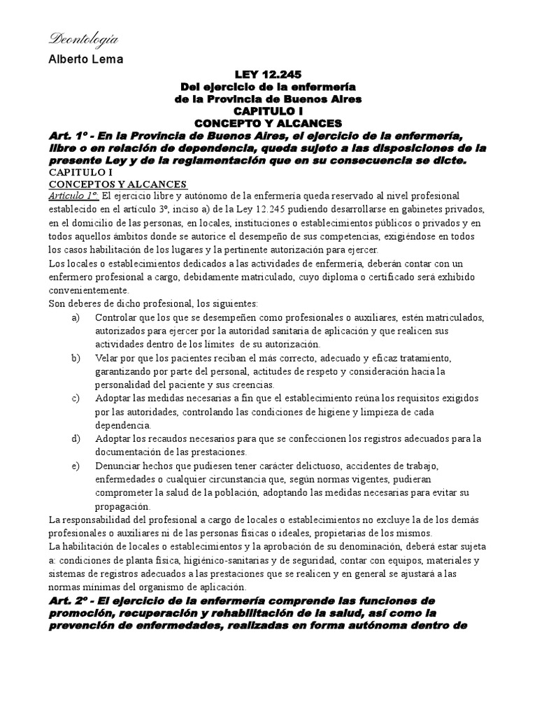 LEY 12245 Y REGLAMENTACIÓN para Estudio | PDF | Enfermería | Regulación