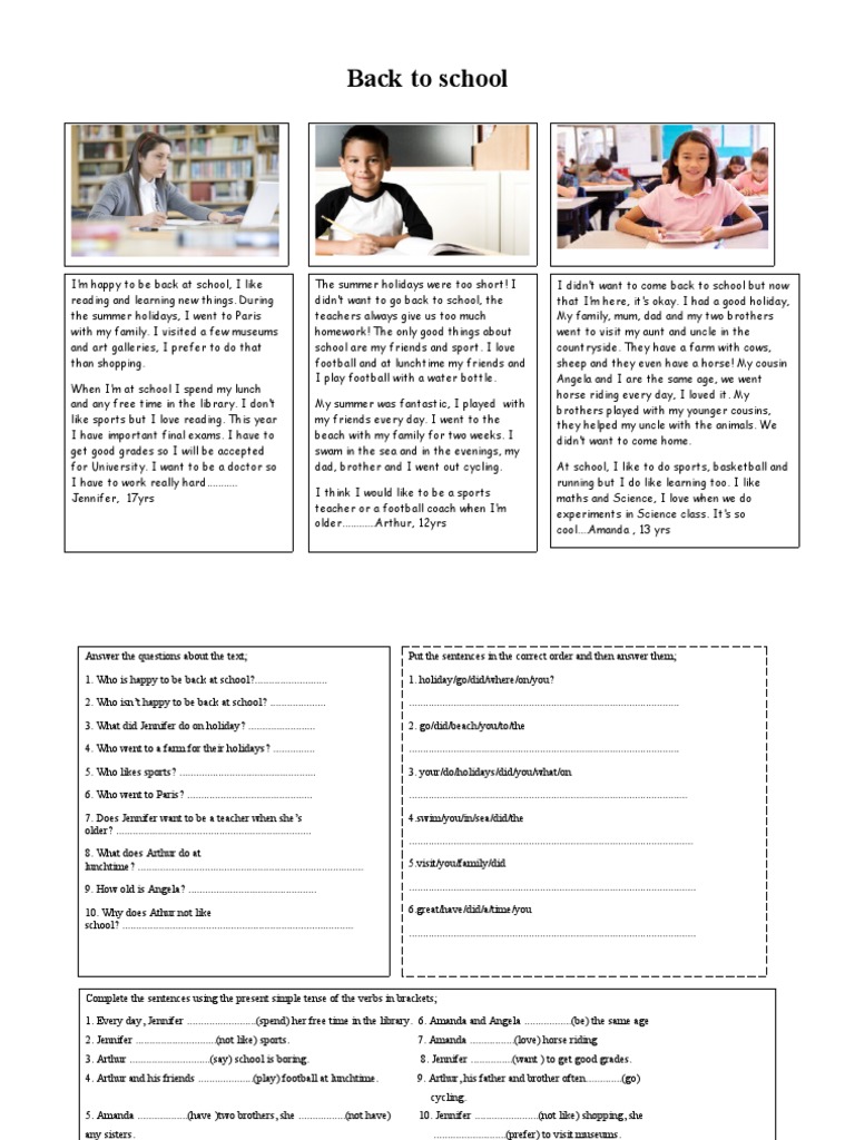 Back To School Reading Comprehension Exercises - 100828 | Download Free ...
