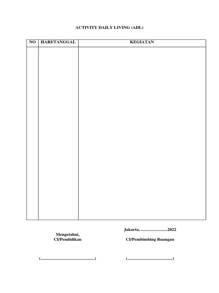 Activity Daily Living (Adl) | PDF