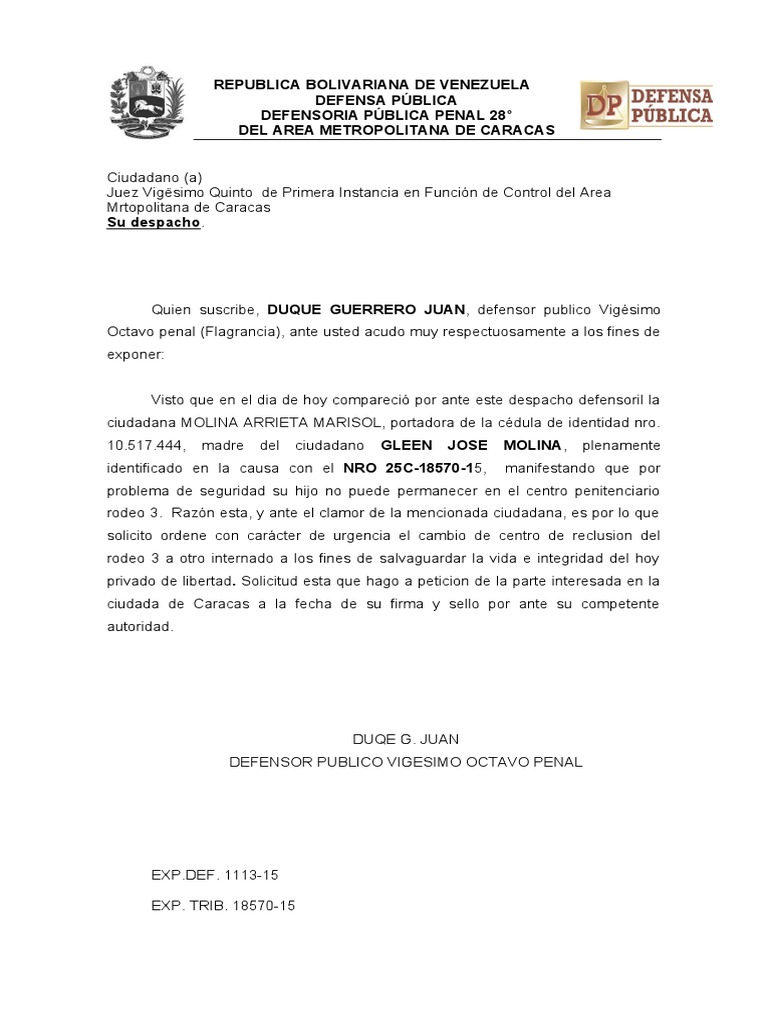 Modelo de Solicitud Traslado A Centro Penitenciario | PDF | Venezuela | Gobierno