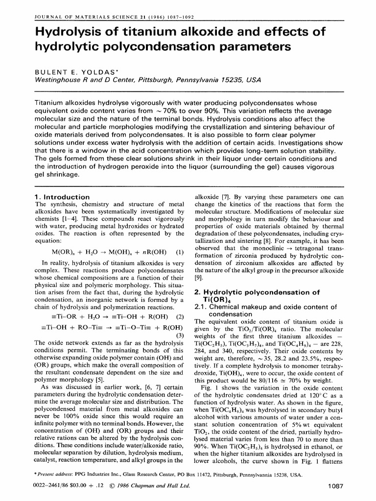 1986 Hydrolysis of Titanium Alkoxide and Effects of Hydrolytic | PDF ...