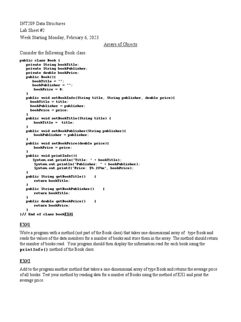 Labsheet2 Arrays Of Objects Pdf 