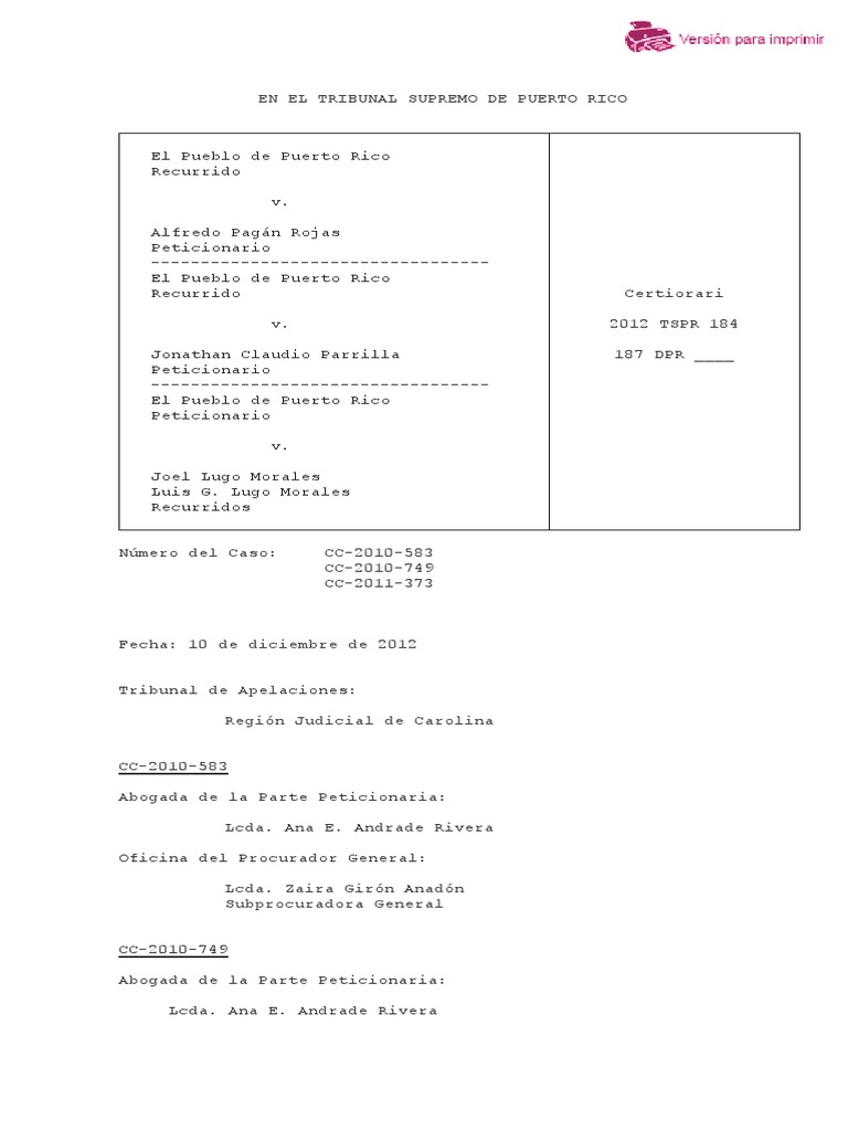 2012 TSPR 184 | PDF | Debido al proceso | Duda razonable 2012 TSPR 184 | PDF | Debido al proceso | Duda razonable