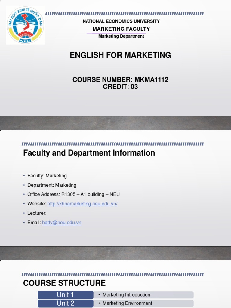 Introduction to Marketing Fundamentals: An Overview of the Marketing Department's English for ...