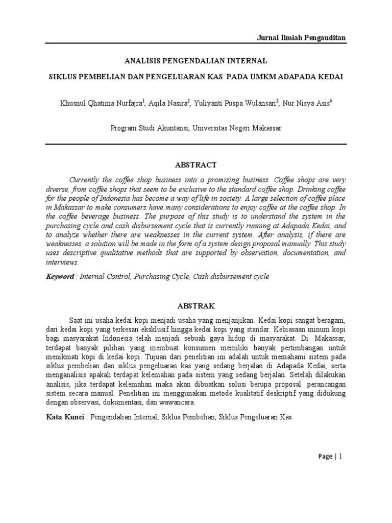 Aqila Nasira - 210901502009 - A - Tugas Project Pengendalian Internal Audit Final | PDF
