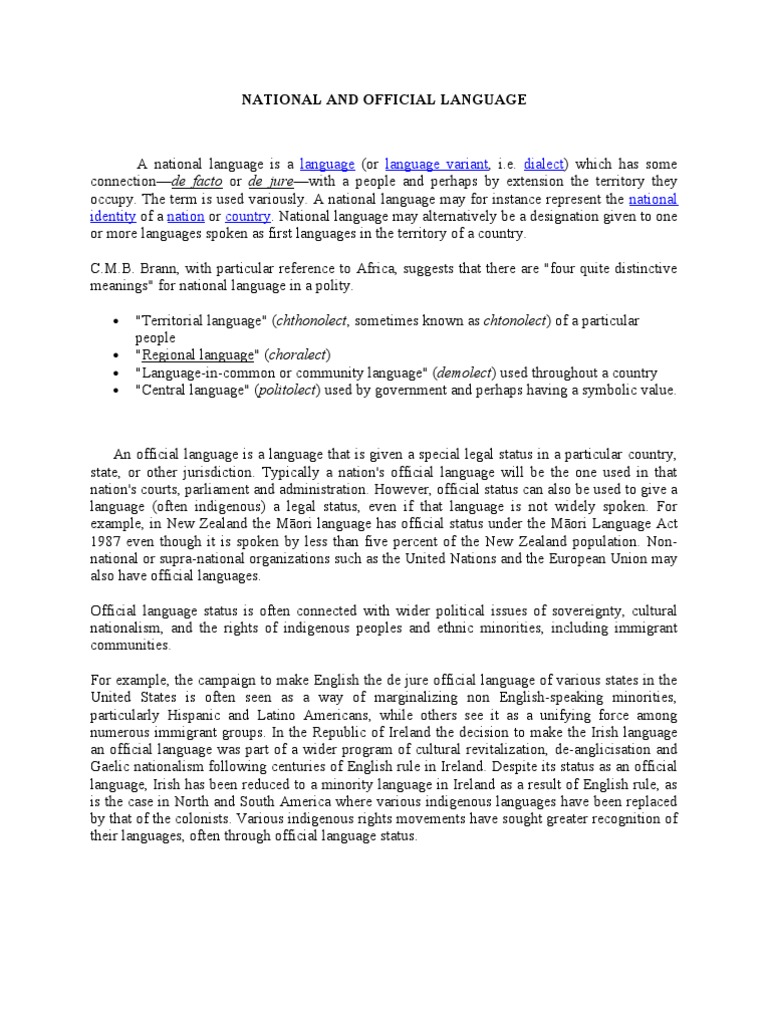 National and Official Language: Functions and Examples of National ...