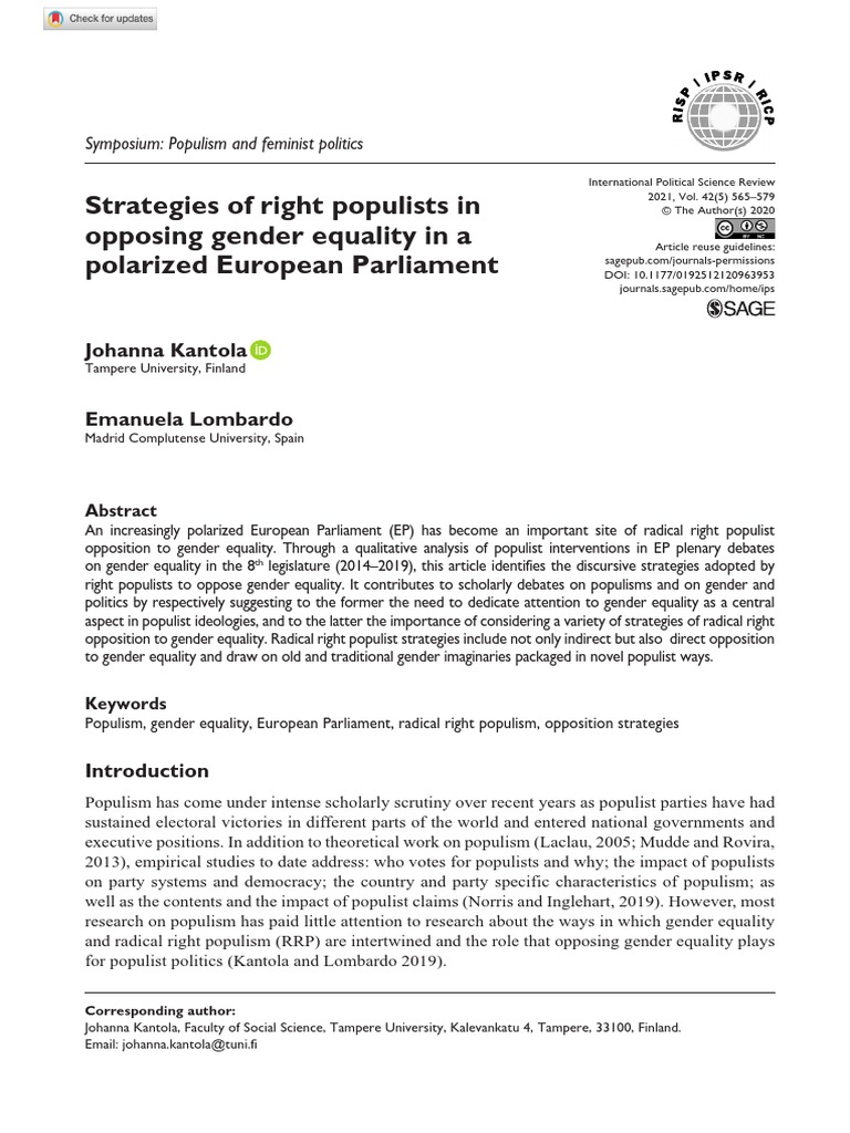 Kantola-Lombardo IPSR 2021 | PDF | Populism | Gender