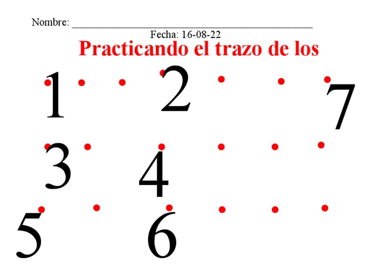 Practica el trazo de números 1-7 | PDF