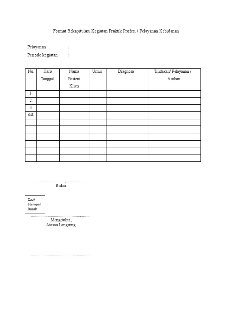 Contoh Format Rekapitulasi Kegiatan Praktik Profesi | PDF