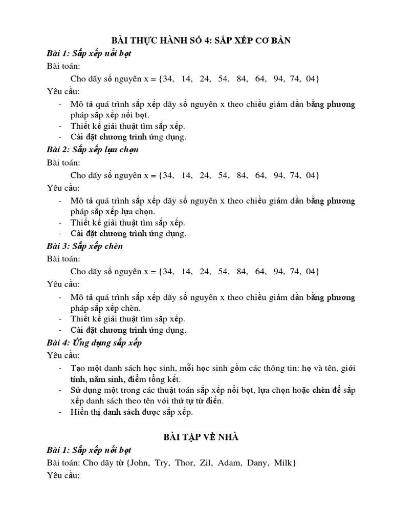 Bai TH So 04 Sap Xep Co Ban | PDF