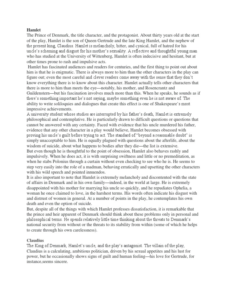 Hamlet Revision Notes | PDF | Hamlet