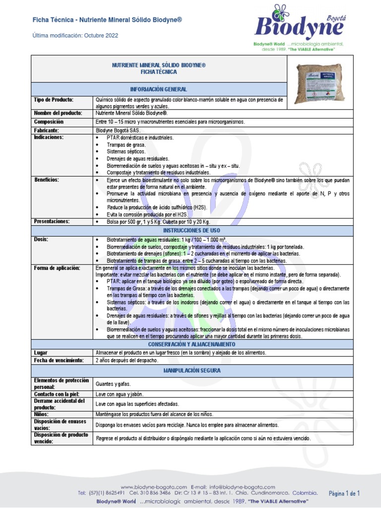 Ficha Tecnica Nutriente Mineral Solido Biodyne | PDF | Nutrientes | Compost