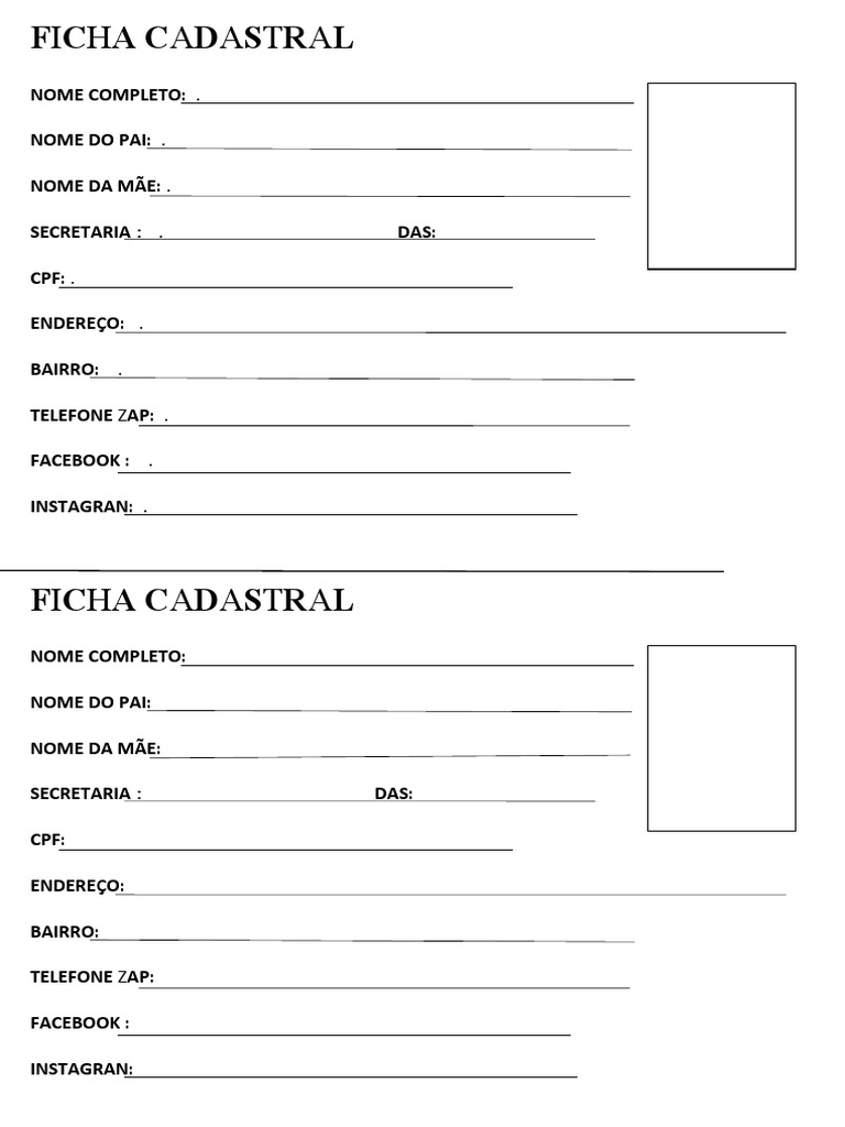 Ficha Cadastral Nova 1 | PDF Ficha Cadastral Nova 1 | PDF