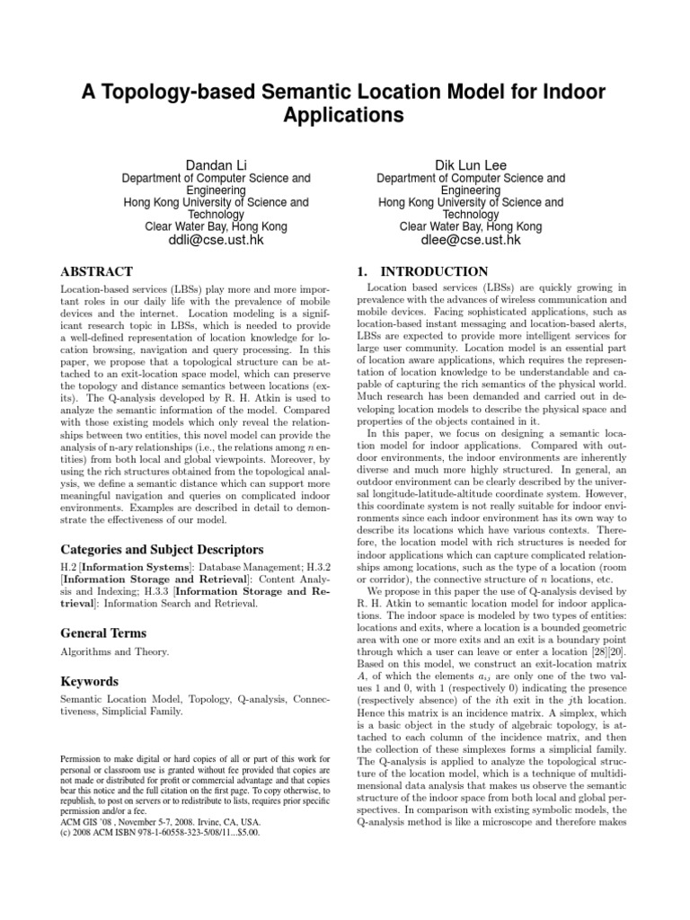 A Topology Based Semantic Location Model For Indoor Pdf Euclidean