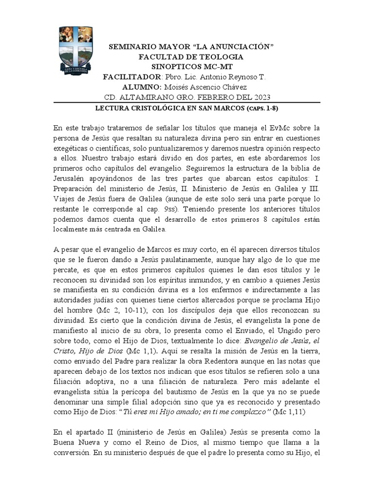 Moy Marcos 1-8. Cristologia Pbro. Toño | PDF | Jesús | Evangelios