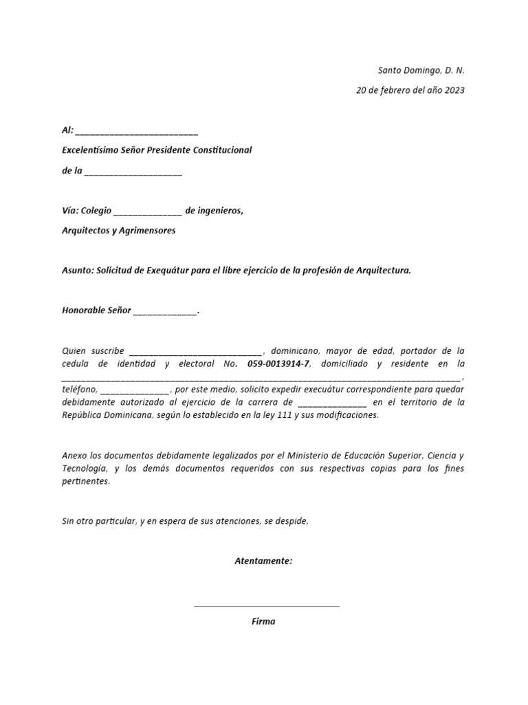 Solicitud de Exequatur | PDF | Finanzas y dinero | Hogar, jardinería y ...