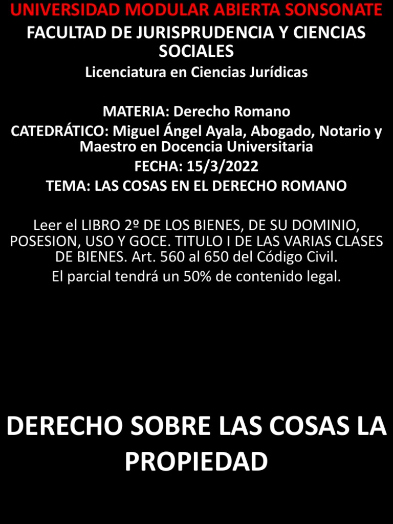 Derecho Romano sobre las diferentes clasificaciones de cosas y derechos ...