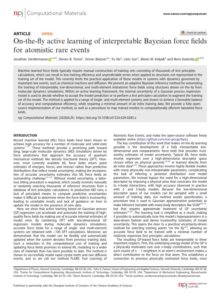 On-The - y Active Learning of Interpretable Bayesian Force Fields For Atomistic Rare Events ...