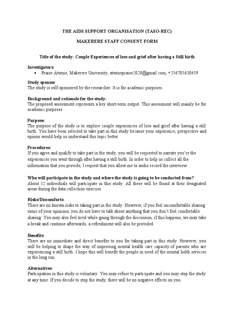 Consent Form English Version | PDF | Institutional Review Board | Consent