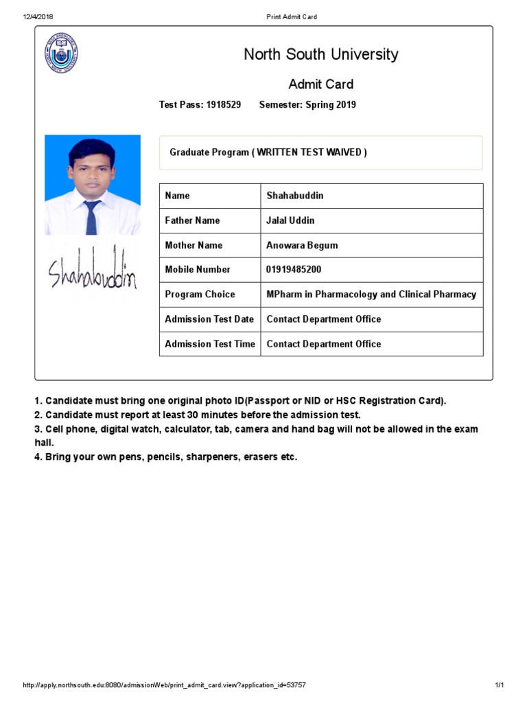 Print Admit Card | PDF