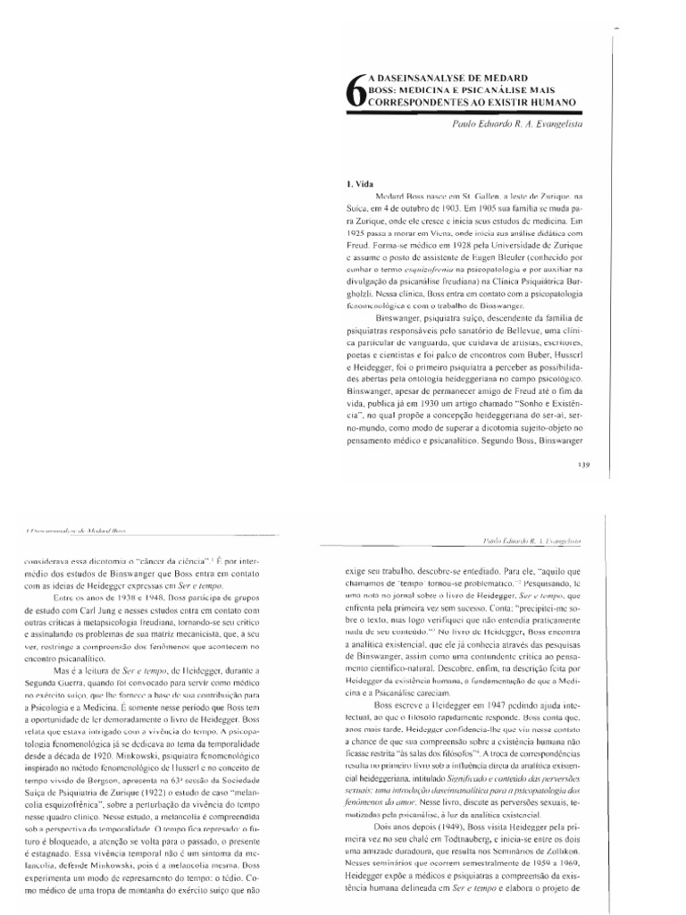 Aula 06 - A Daseinsanalyse de Medard Boss | PDF