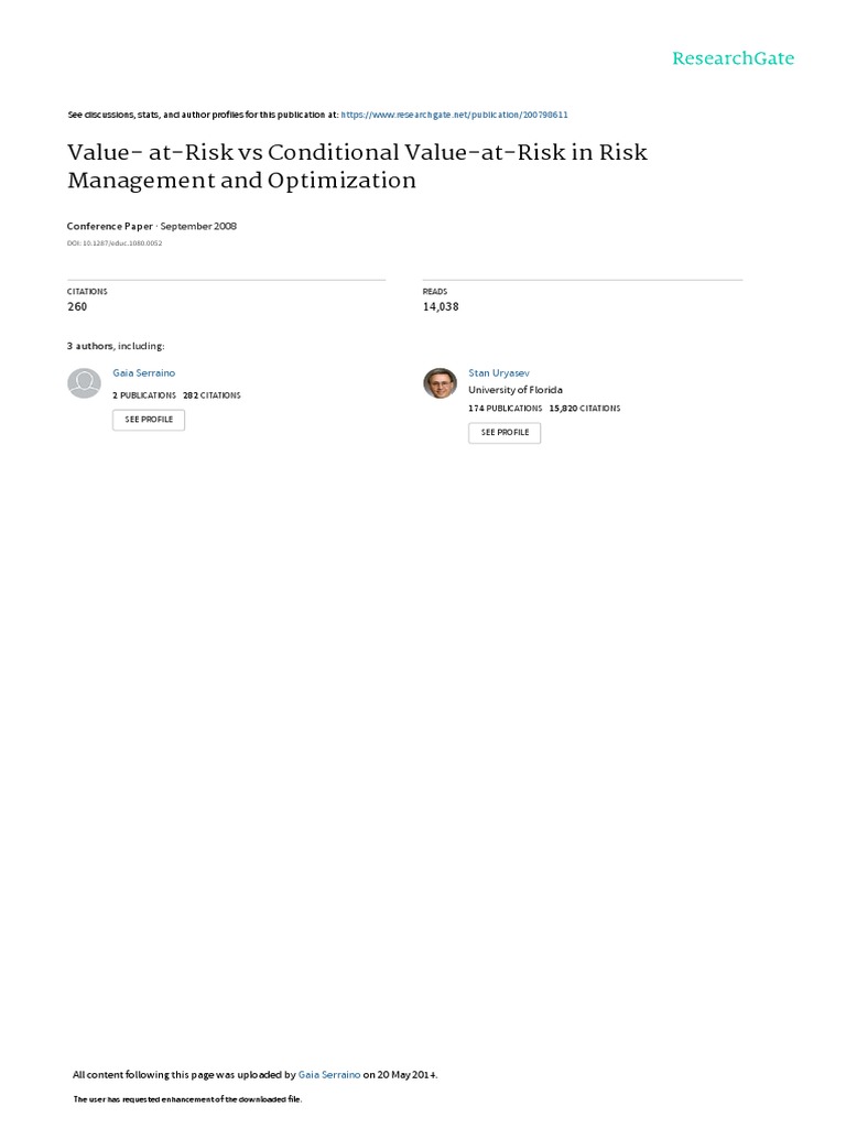 Value - At-Risk Vs Conditional Value-at-Risk in Risk Management and Optimization | PDF | Value ...