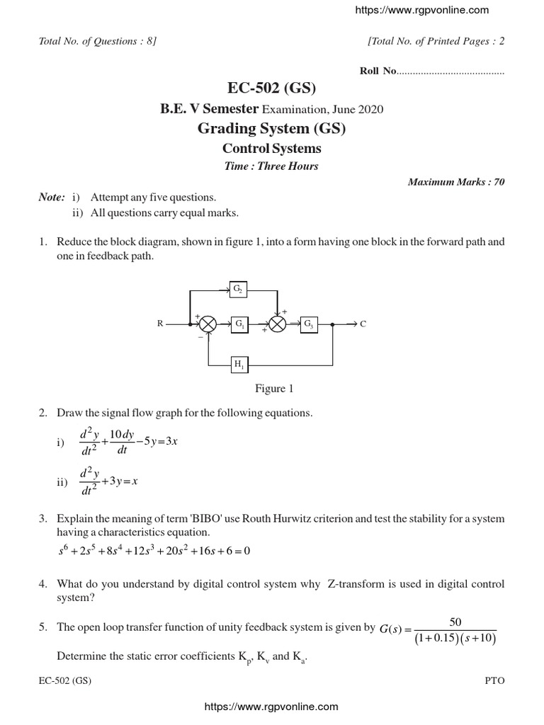 Ec 502 Control Systems Jun 2020 | PDF | Computer Engineering | Control ... Ec 502 Control Systems Jun 2020 | PDF | Computer Engineering | Control ...