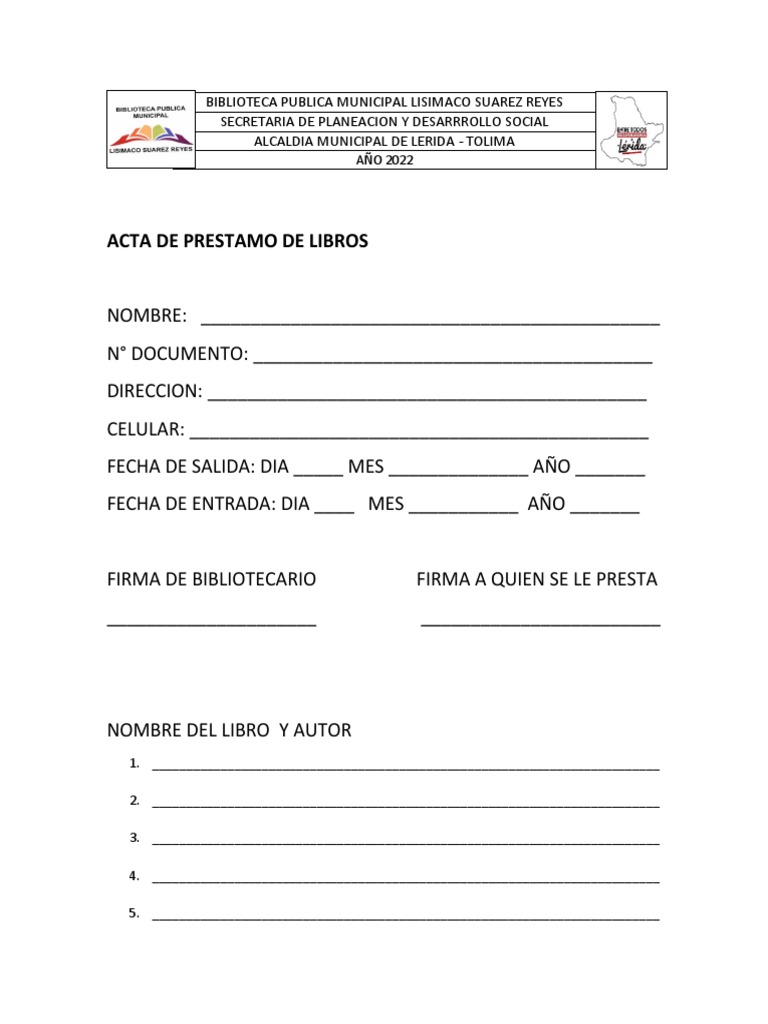 Acta de Prestamo de Libros | PDF