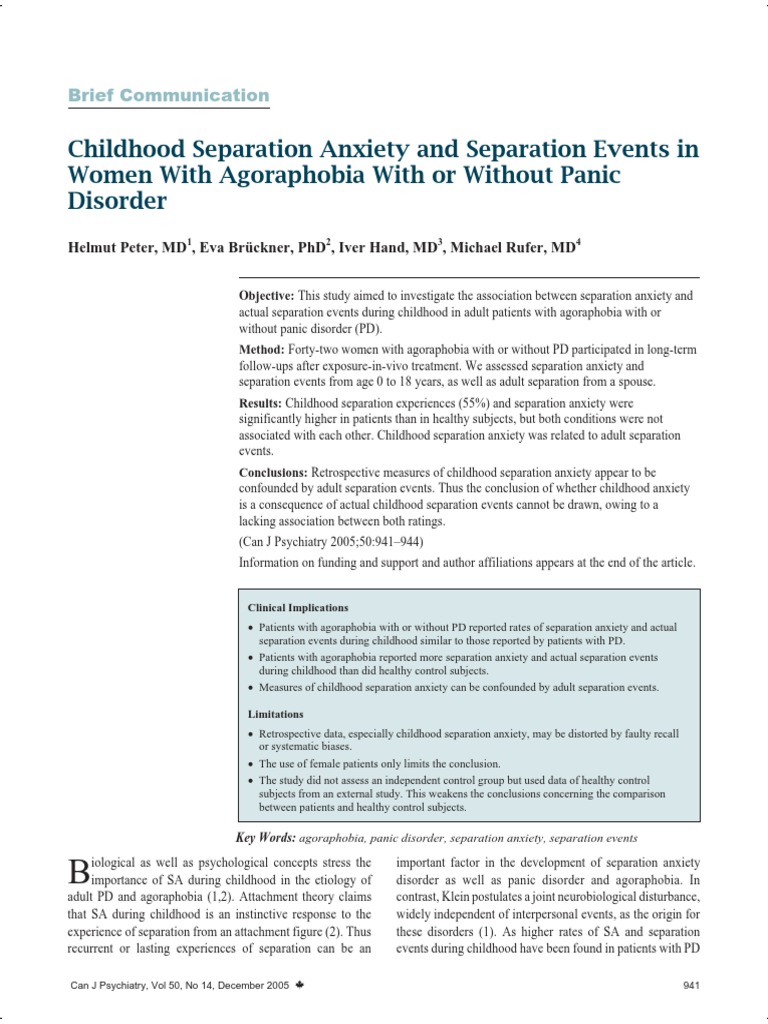 Childhood Separation Anxiety and Separation Events in Women With ...