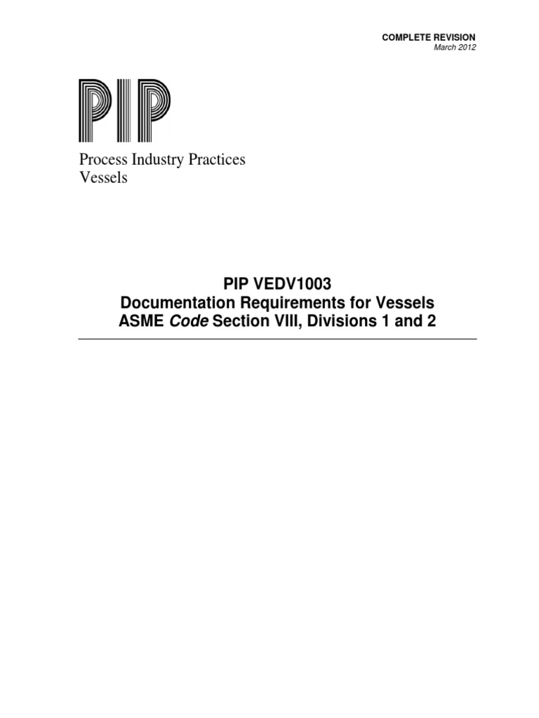 STD PIP VEDV1003 2012 Document Requirements For Vessels Div 1 & 2 | PDF ...