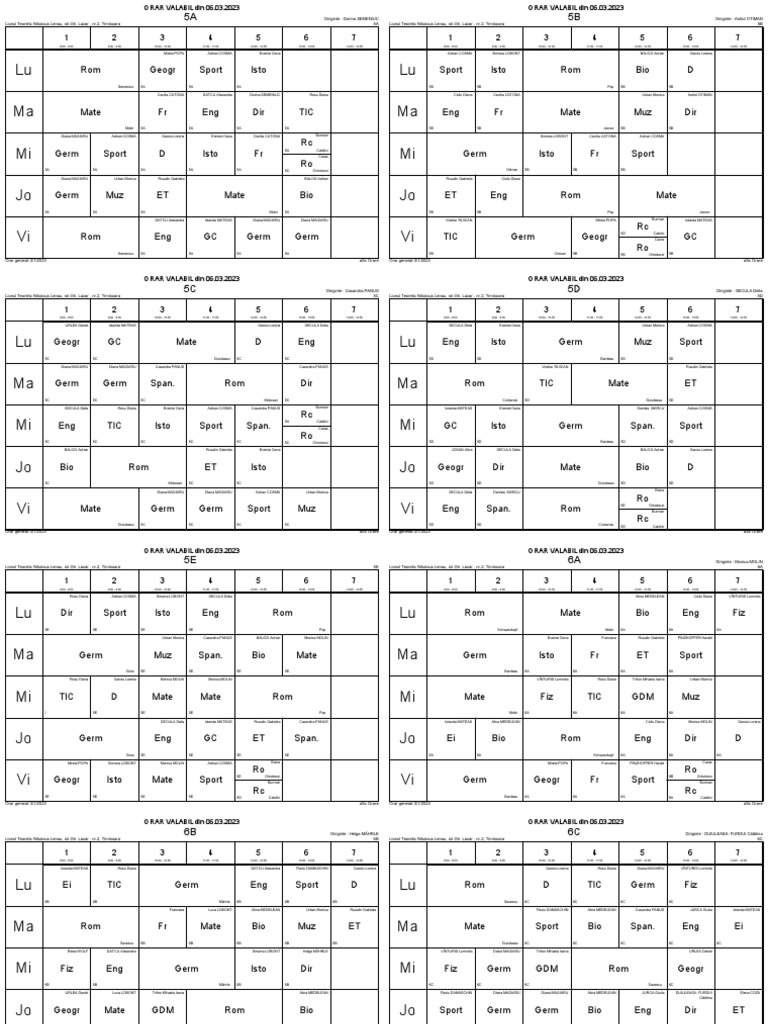 Orar Clase Valabil Din 06.03.2023 | PDF