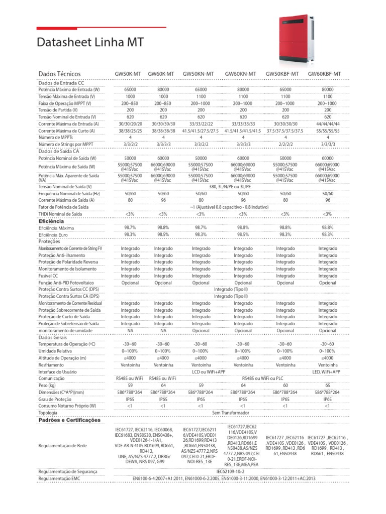 Datasheet GoodWe MT LV-MT | PDF | Energia elétrica | Potência (Física)