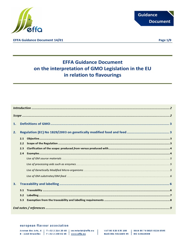 Effa Guidance Document 14 01 Interpretation of Gmo Legislation in The Eu in Relation To ...