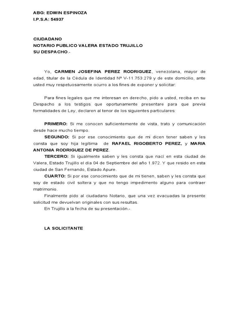 Modelo. Carta de Solteria | PDF | Justicia | Crimen y violencia