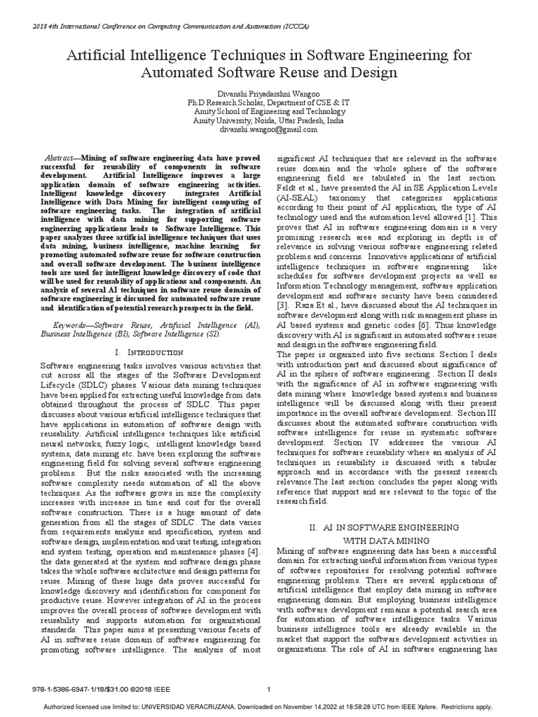 (READ) Artificial Intelligence Techniques in Software Engineering For Automated Software Reuse ...