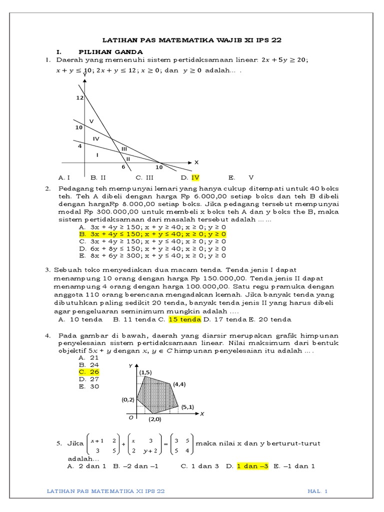 Latihan Pas Matematika Wajib Xi Ips 22 | PDF