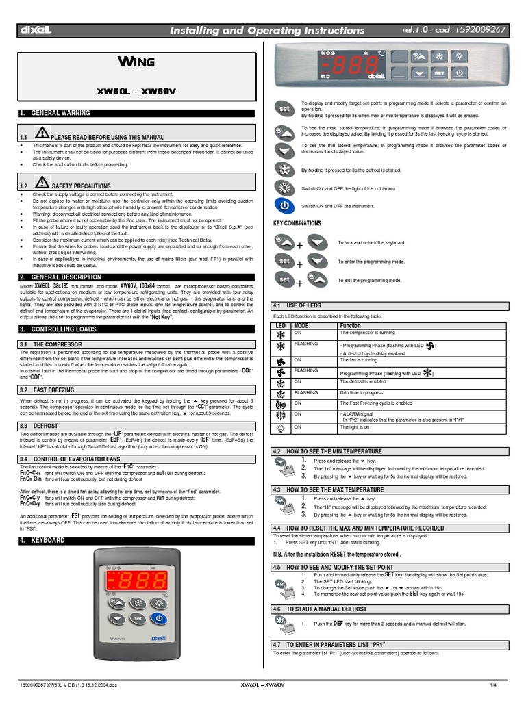 XW60L V | PDF | Thermostat | Relay