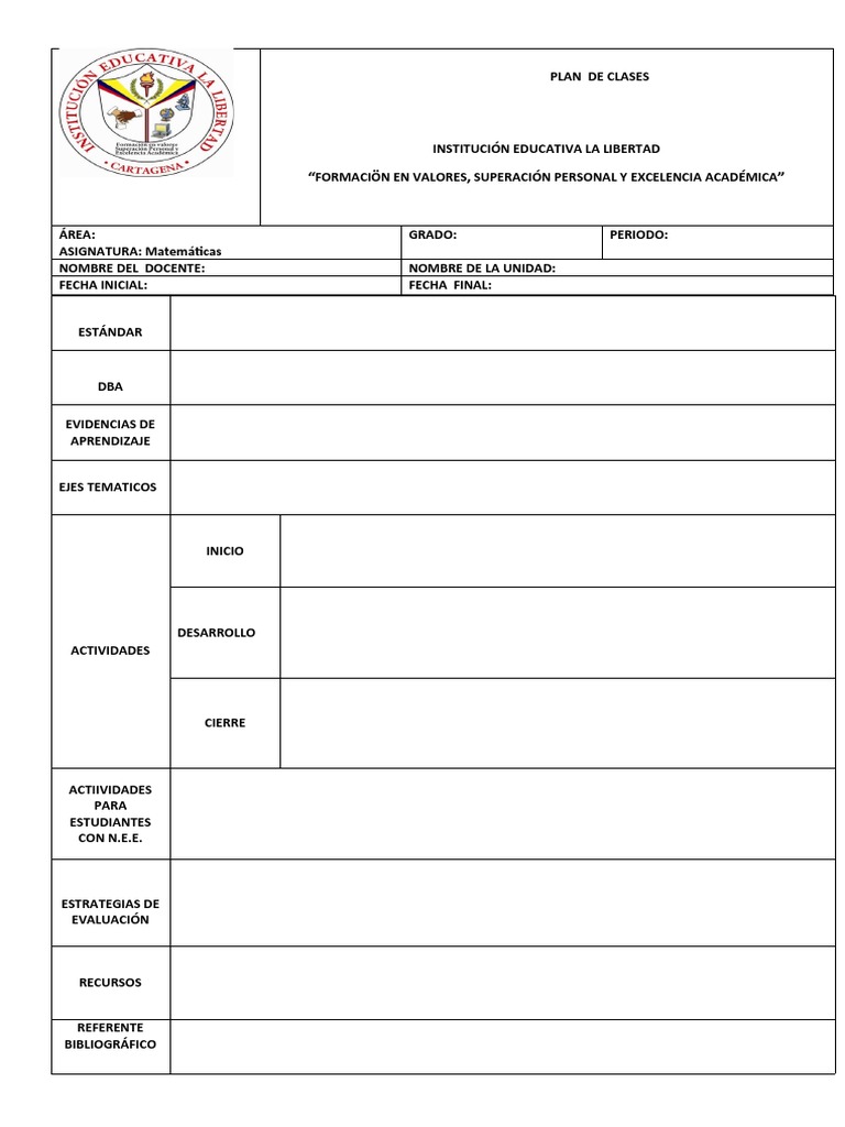 Formato PLAN DE CLASE 2023 | PDF